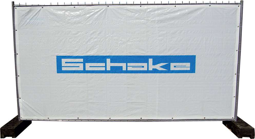 Schake Sichtschutzplane weiß mit Schake Logo